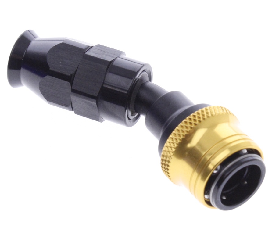 30° PTFE Quick Connect Hose Ends -Black/Gold - AN6 | Qualitec.dk